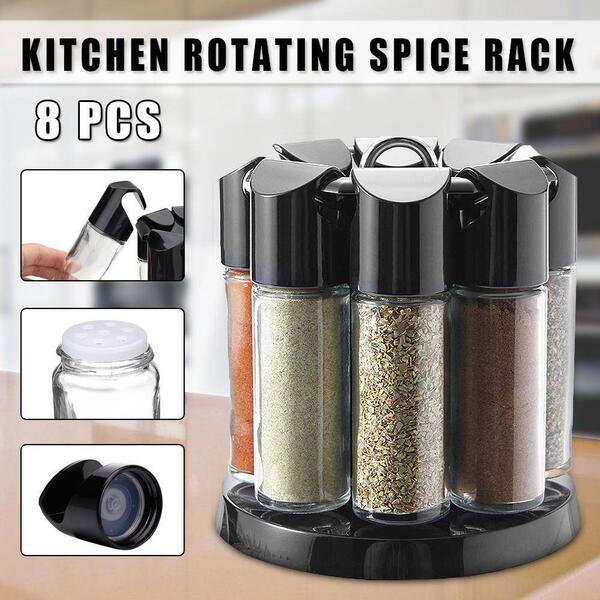 8 Jar Rotating Spice Rack Carousel Kitchen Storage Holder Condiments ...