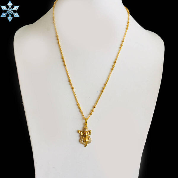 Pure Gold Plated Chain With Ganesh Shaped Locket With White Stone And ...