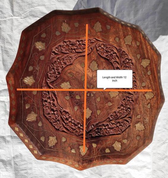12" Exquisite HandCrafted Pure Sheesham Wood Square Table/Stool with ...