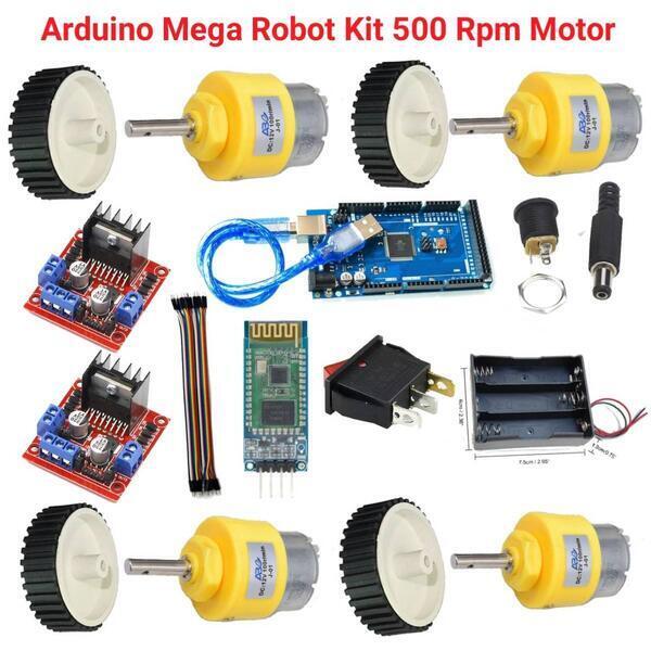 Arduino Mega 2560 Robot Kit Collection With 500 RPM Gear Motor Bluetooth Module L298N Motor ...