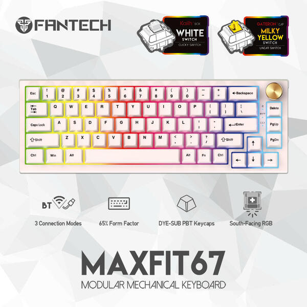 FANTECH MAXFIT67 MK858 Gaming Keyboard - white (Yellow Switch ...