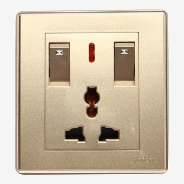 Modern Golden 2 Gang + Single Power Socket With Indicator - Switches ...