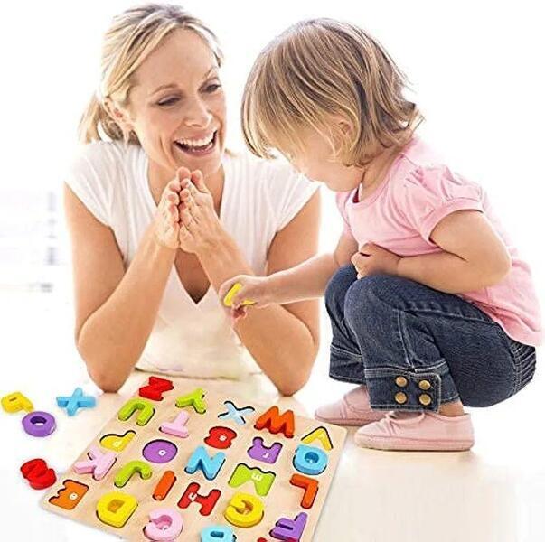 Preschool Learning Educational Wooden Alphabet ABC Puzzle For Kids ...