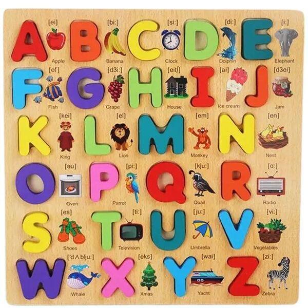 Colorful 3D Wooden English Alphabets Capital Letter (ABCD) Blocks Board ...