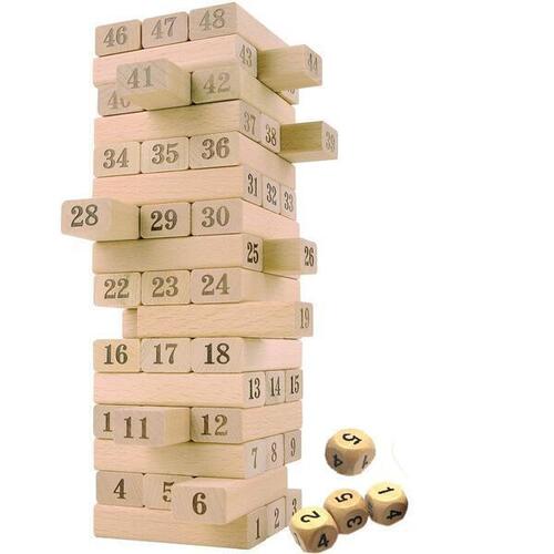 Blocks 4 Dices Wooden Number Jenga Tumbling Stacking Building Tower ...