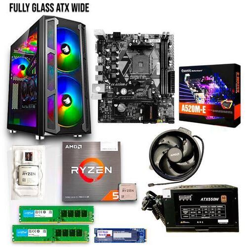 Gaming PC Full Setup with Ryzen 5 5600G, 256GB NVMe M.2 SSD, A520M ...