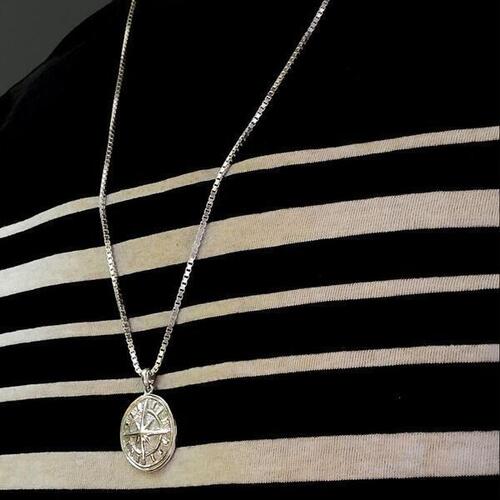 SILVER CONCEPT Pure Silver Compass Pendant With Square Box Chain For ...