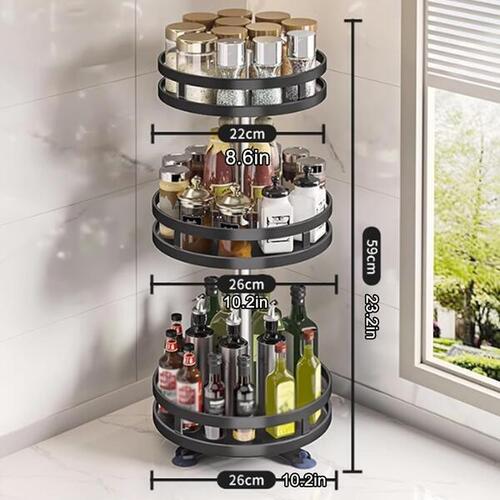 3 Tier Black 360° Rotating Spice Rack Kitchen Rack With Adjustable ...