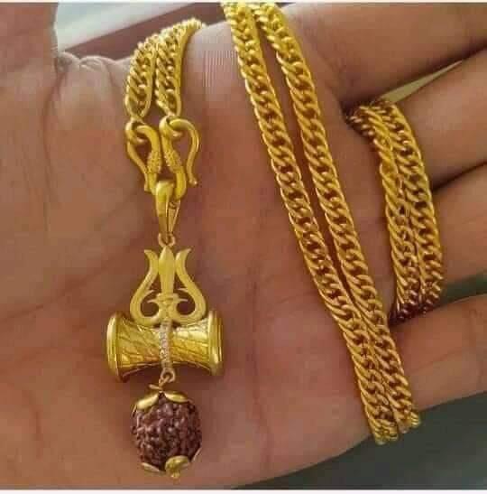 Panchadhatu Chain With Golden Mahadev Damaru Locket With Rudraksha ...