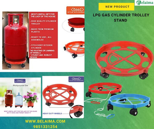 LPG Gas Cylinder Trolley Stand with Movable Wheels Plastic Set ...
